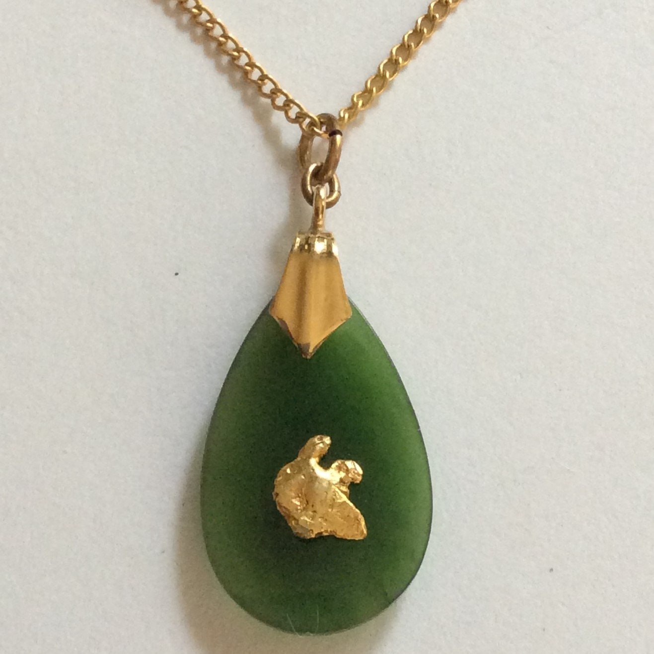 Green Jade and Gold Nugget Necklace Set, Nephrite Jade Jewelry ...