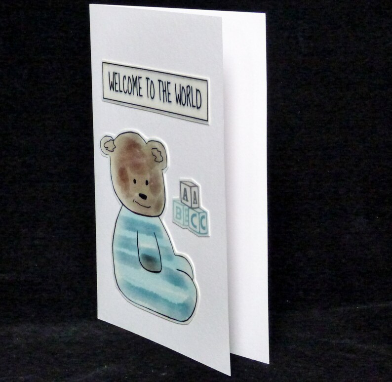 Bear Gift Newborn New Baby Boy Card Handmade, New Baby Boy Card, Blue ...
