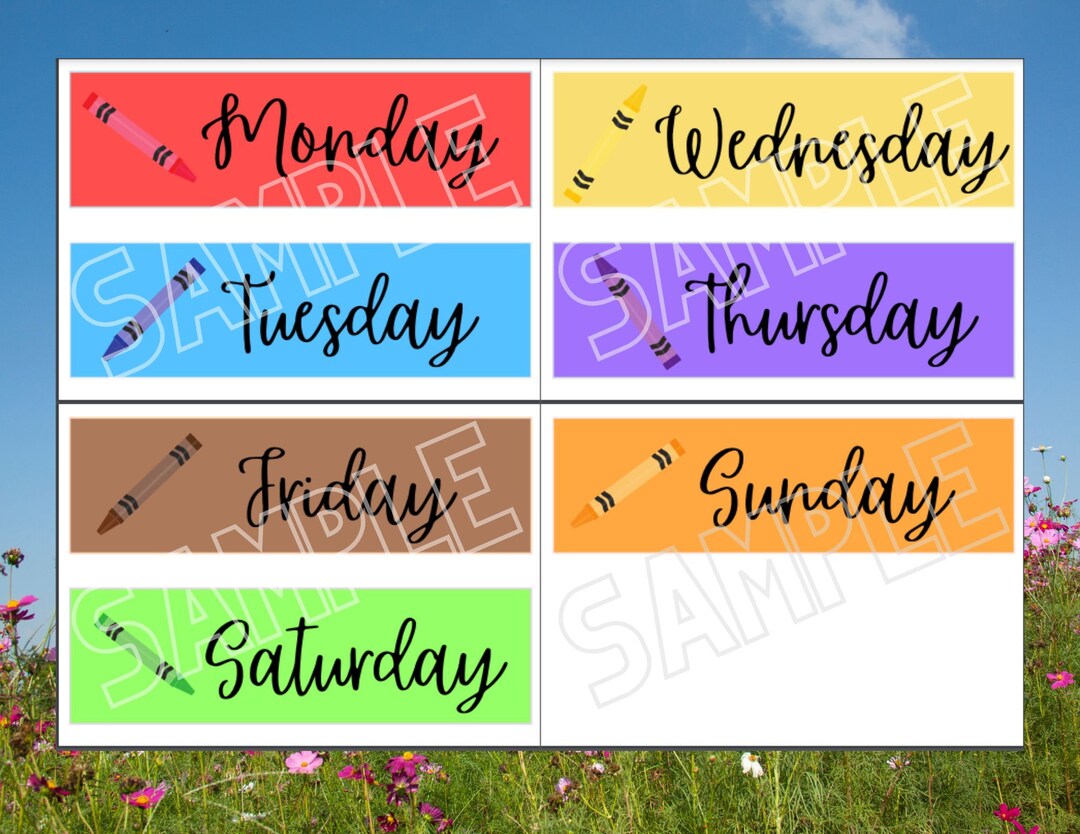 Printable Flashcards Day of the Week Kids Crayons Color Teachers ...