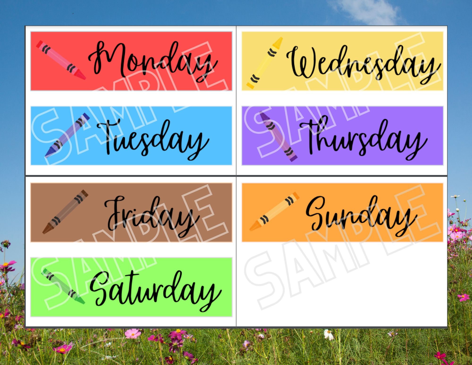 Printable Flashcards Day of the Week Kids Crayons Color Teachers ...