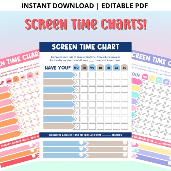 Screen Time Charts for Kids Responsibility Chart Chore - Etsy