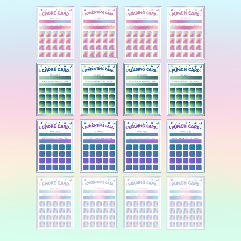 Punch Cards for Kids! - Instant Download |positive Behavior Punch Card ...