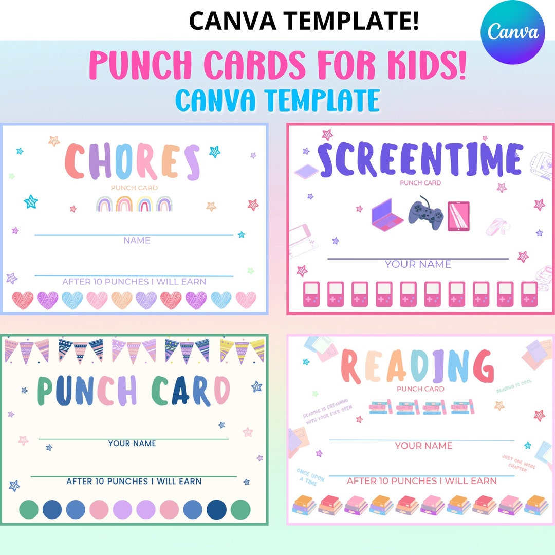 Kids Reward Punch Card Template: Positive Behavior Chart (CANVA ...