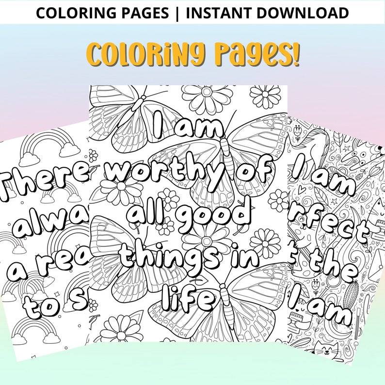 Kids Affirmation Coloring Pages: Positive Encouragement (instant ...