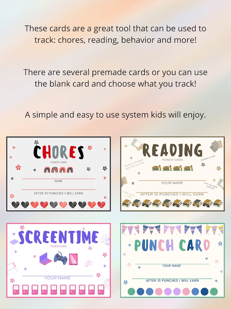 Punch Cards for Kids EDITABLE Instant Download positive Behavior Punch ...