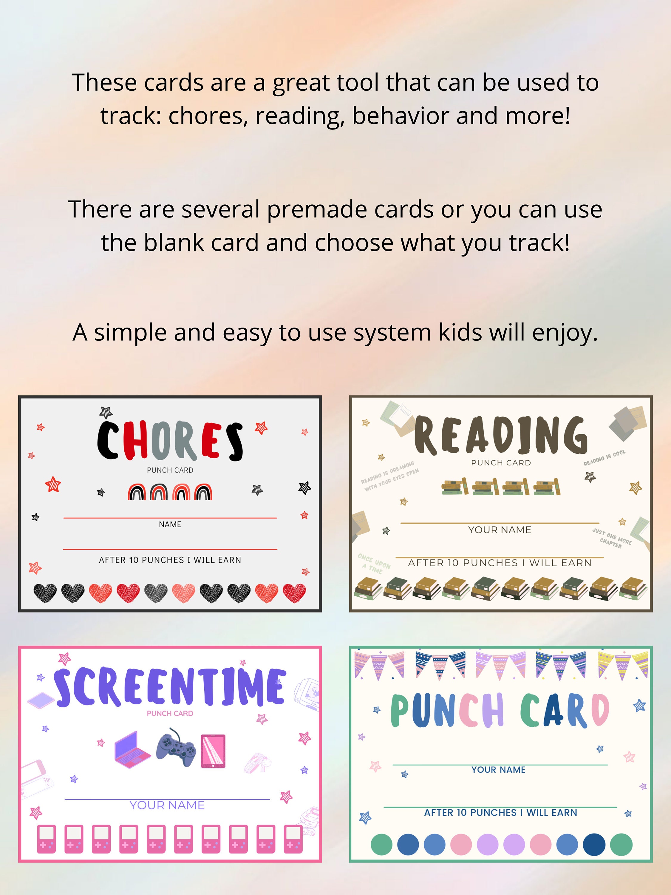 Punch Cards for Kids EDITABLE Instant Download positive Behavior Punch ...