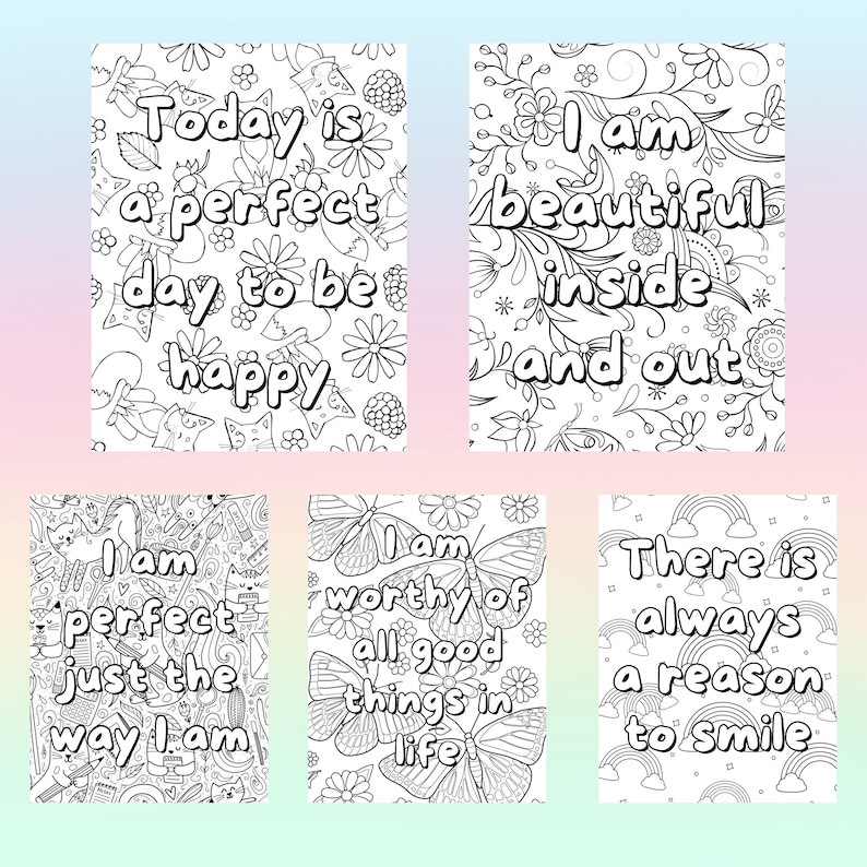 Kids Affirmation Coloring Pages: Positive Encouragement (instant ...