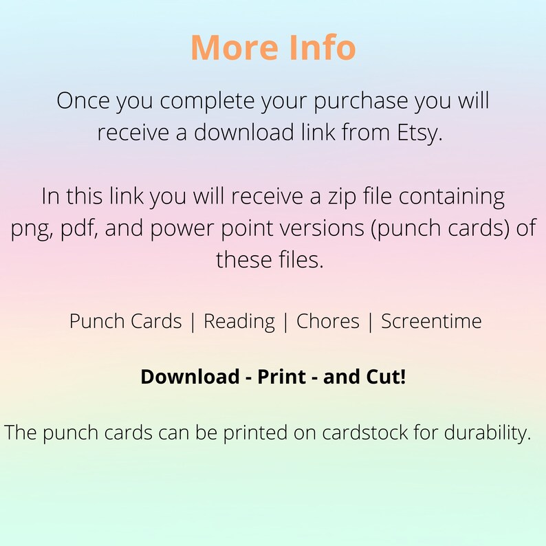 Kids Reward Punch Cards: Chores, Reading, Screen Time (instant Download ...