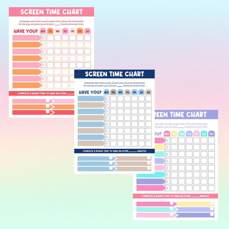 Screen Time Charts for Kids! | Responsibility Chart, Chore Tracker ...