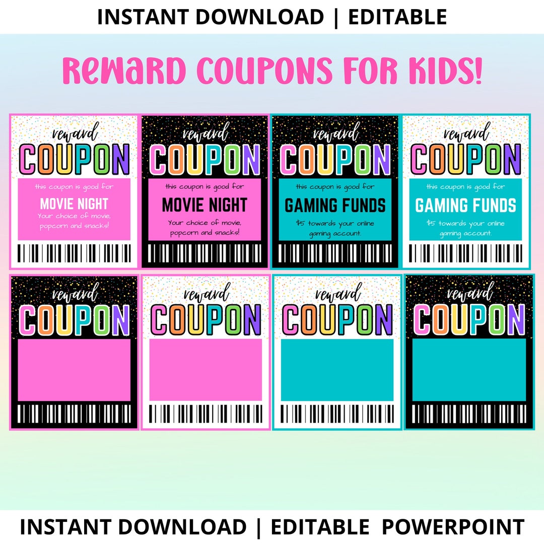 EDITABLE Reward Coupons for Kids | Instant Download! - Etsy