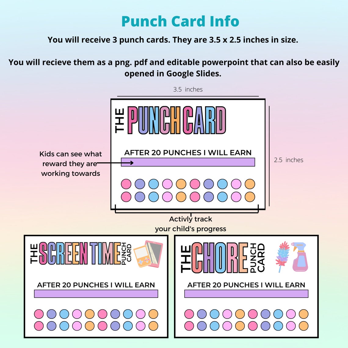 Kids Reward Punch Cards: Chores, Reading, Screen Time (instant Download ...