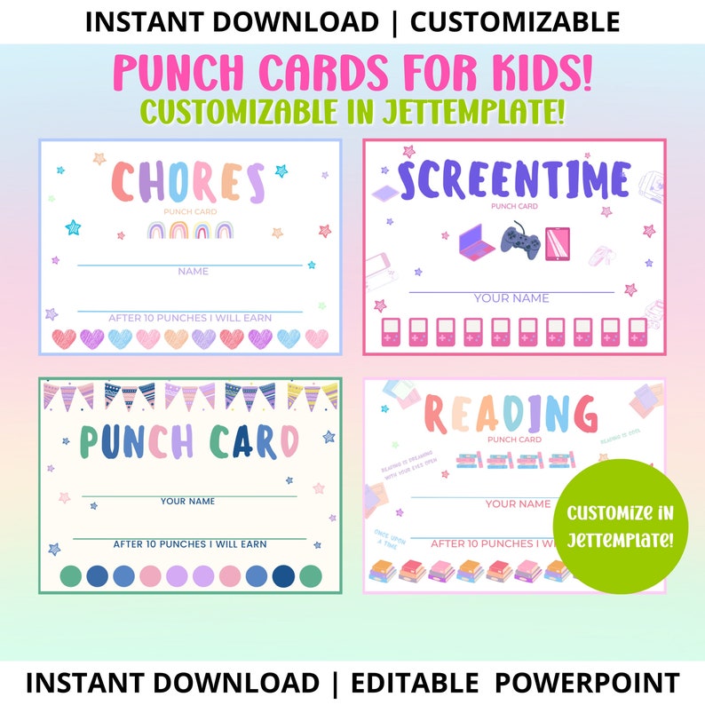 Punch Cards for Kids EDITABLE Instant Download positive Behavior Punch ...