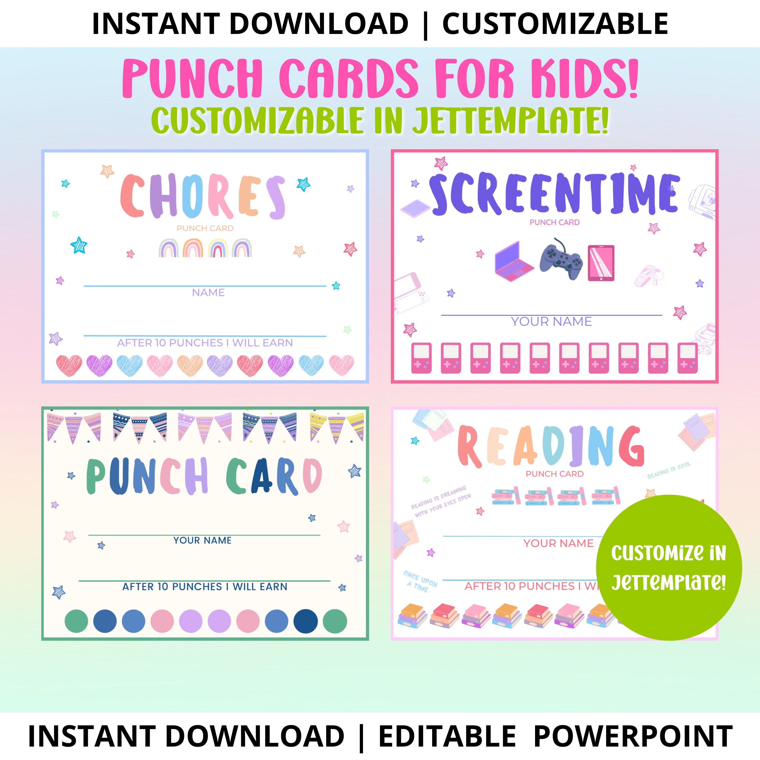 Punch Cards for Kids EDITABLE Instant Download positive Behavior Punch ...