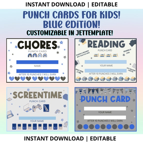EDITABLE Punch Cards for Kids instant Download - Etsy