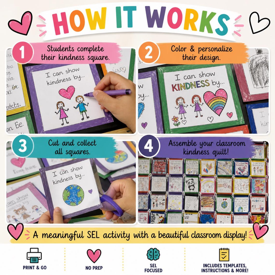 Kindness Quilt SEL Activity | Classroom Kindness Project | Social ...