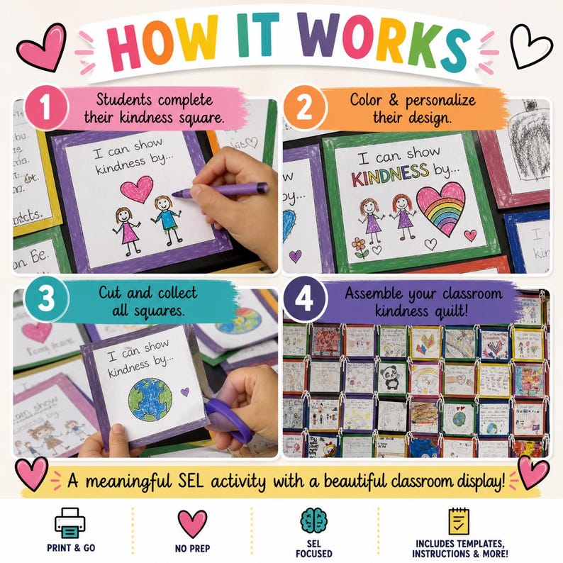 Kindness Quilt SEL Activity | Classroom Kindness Project | Social ...