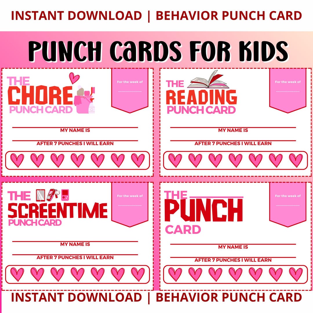 Punch Cards for Kids | Chore, Reading & Screen Time Reward Cards - Etsy