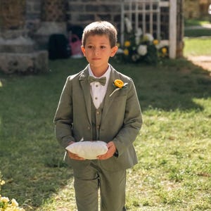Boys Smoke Green Linen Ring Bearer Suit Page Boy Outfit Communion Suit ...