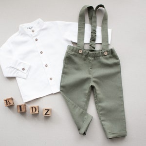 Smoke Green Ring Bearer Outfit, Boys Linen Pants With Suspenders, Page ...