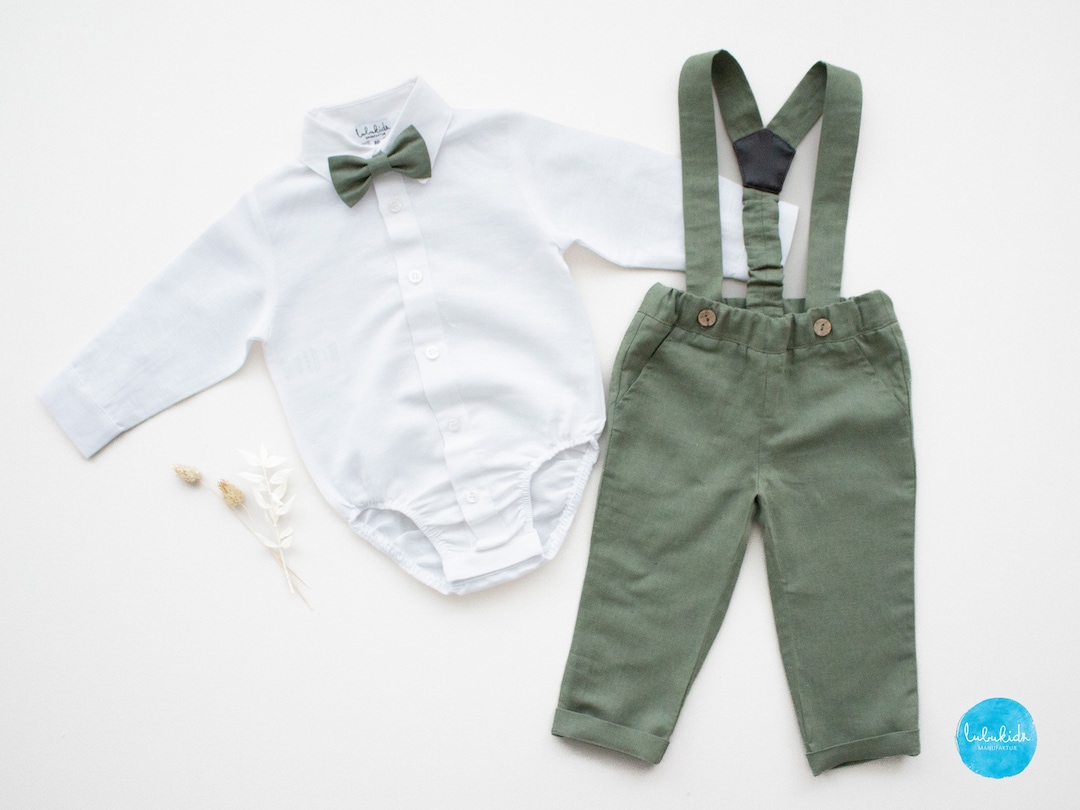 Page Boy Green Suit Set Baby Linen Carrier Pants Baptism - Etsy