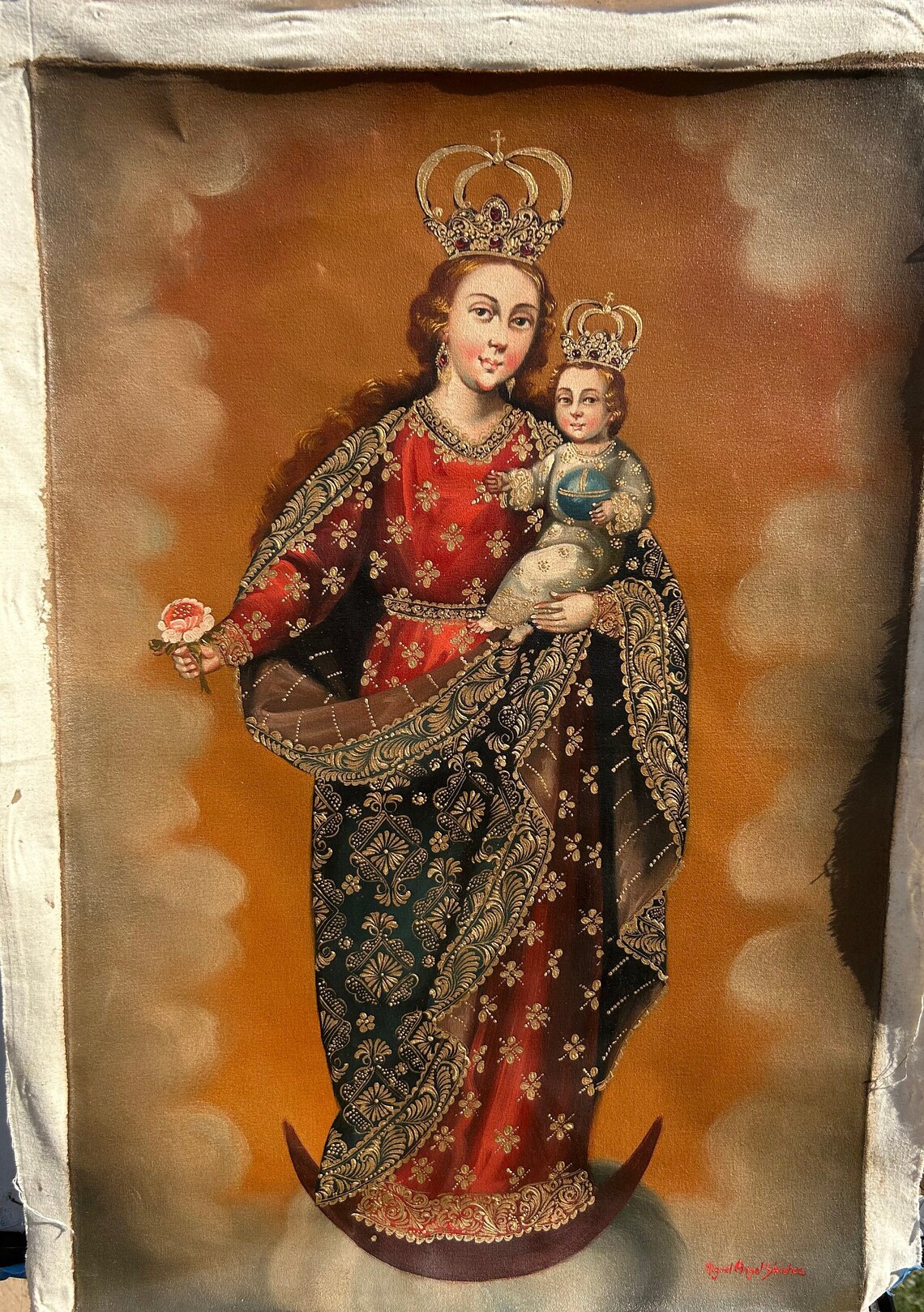 Our Lady and Child Jesus Peruvian Oil Painting - Etsy