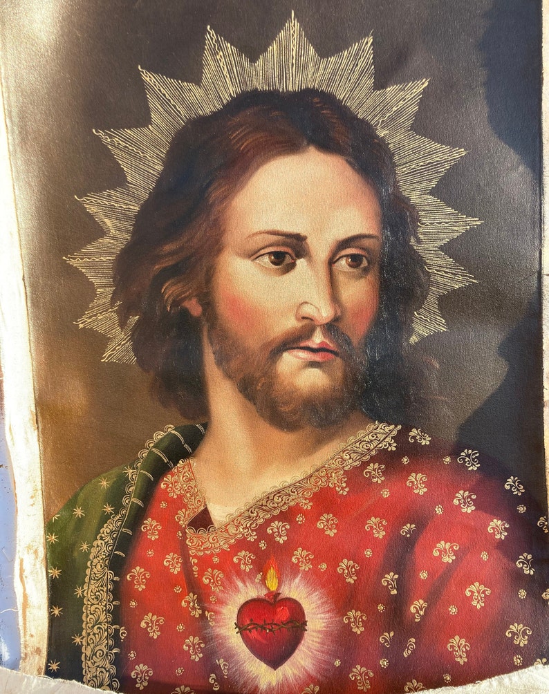 Jesus of the Sacred Heart Oil Painting - Peruvian Art - Etsy