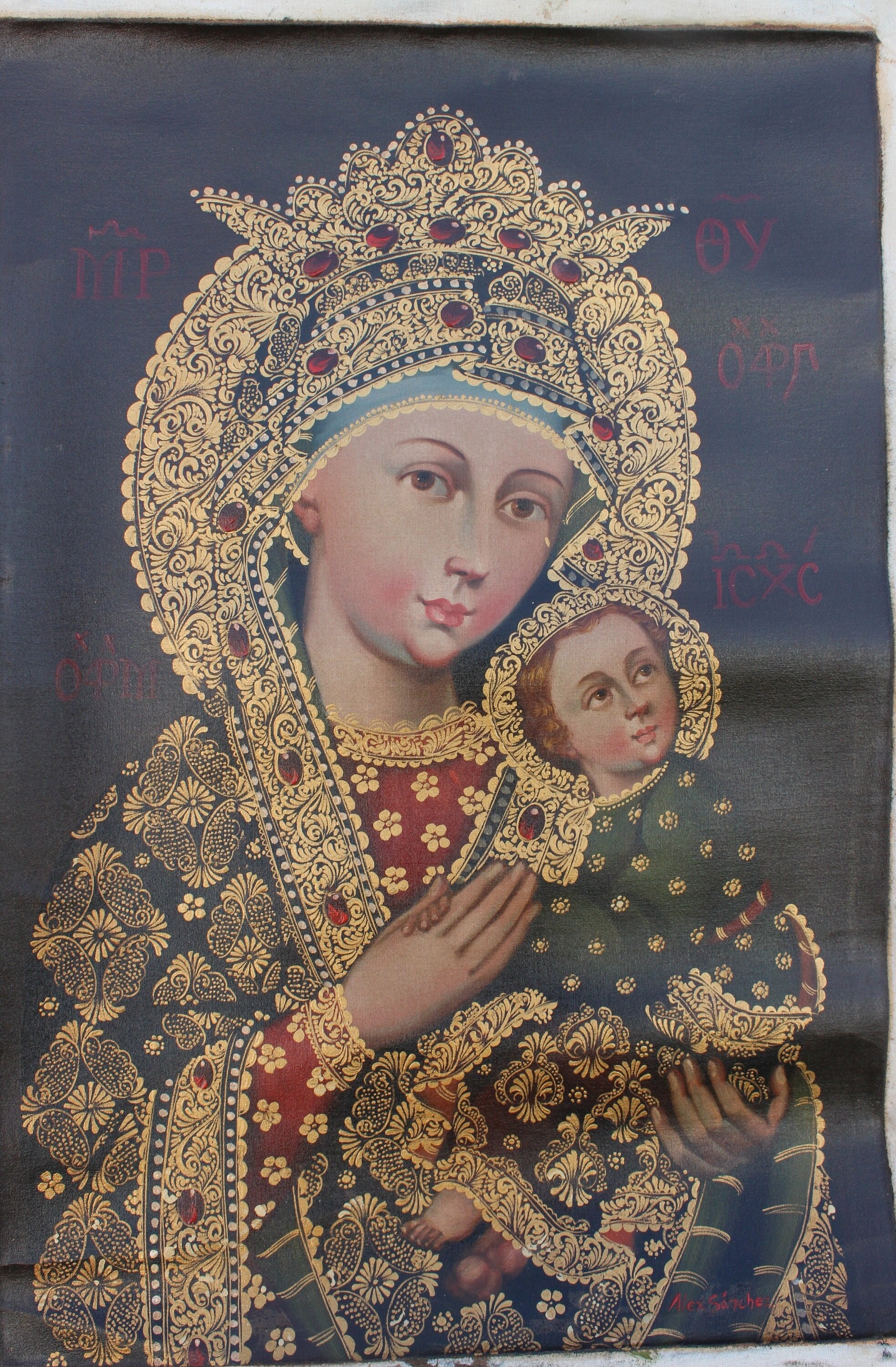 Virgin Mary and Baby Jesus Oil Painting - Peruvian Art - Etsy