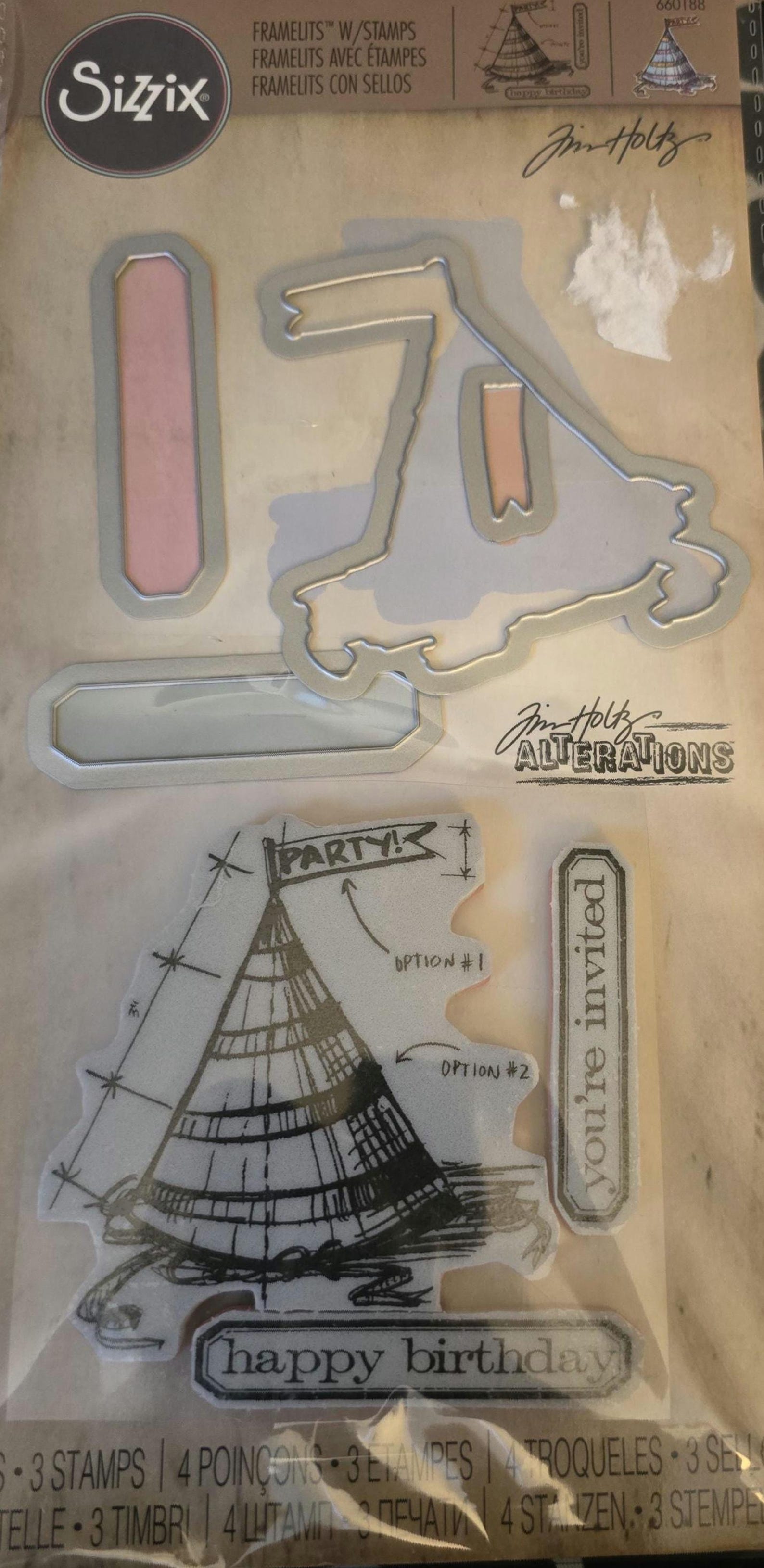Tim Holtz Sizzix Die Cut and Stamp Set Happy Birthday - Etsy