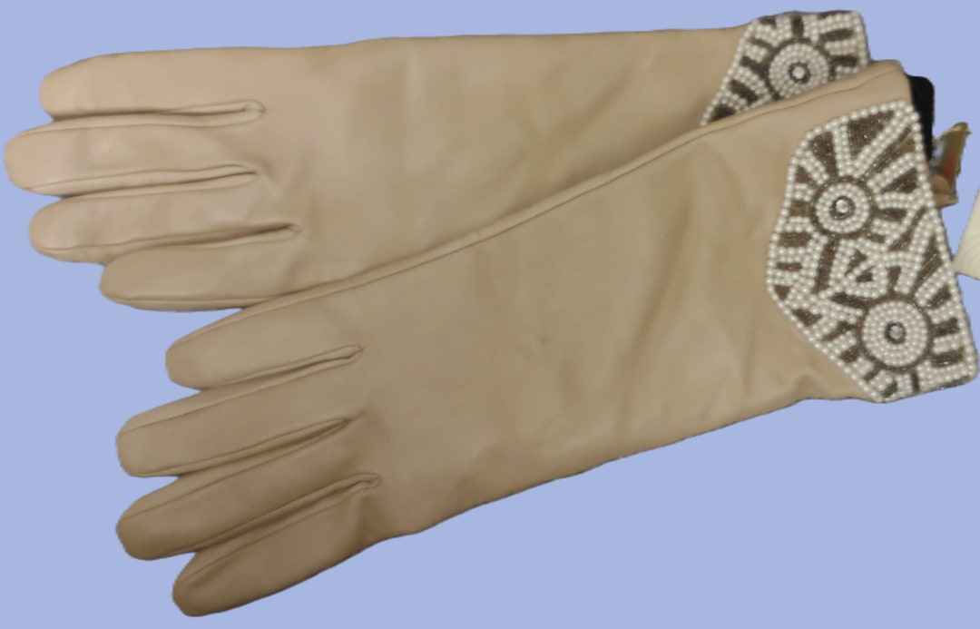 Target Vintage Gloves Beige Pleather With an Art Deco Beaded Edge New ...