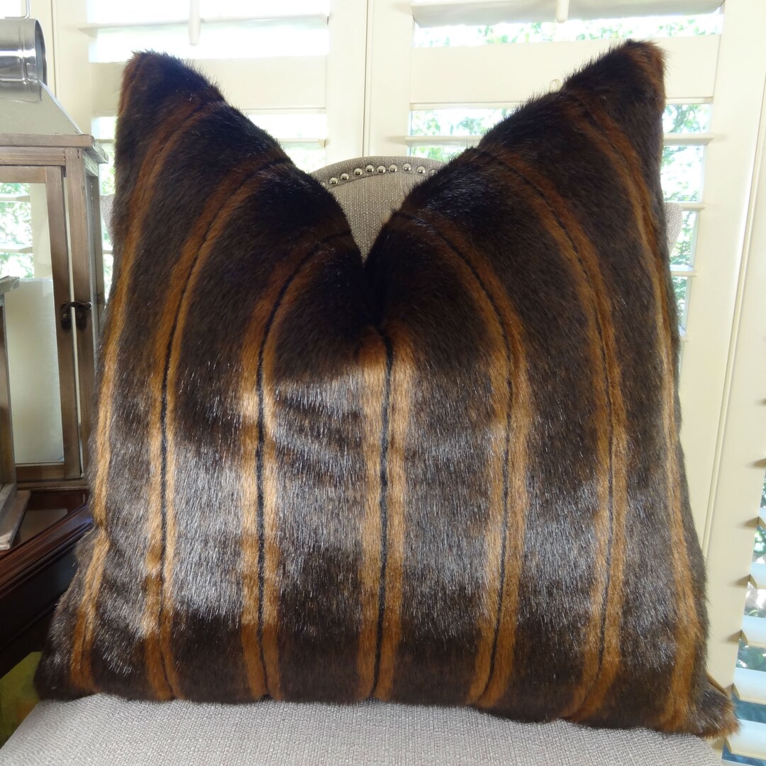 Luxury Brown Faux Mink Decorative Pillow Cover - Two Tone Brown Mink ...