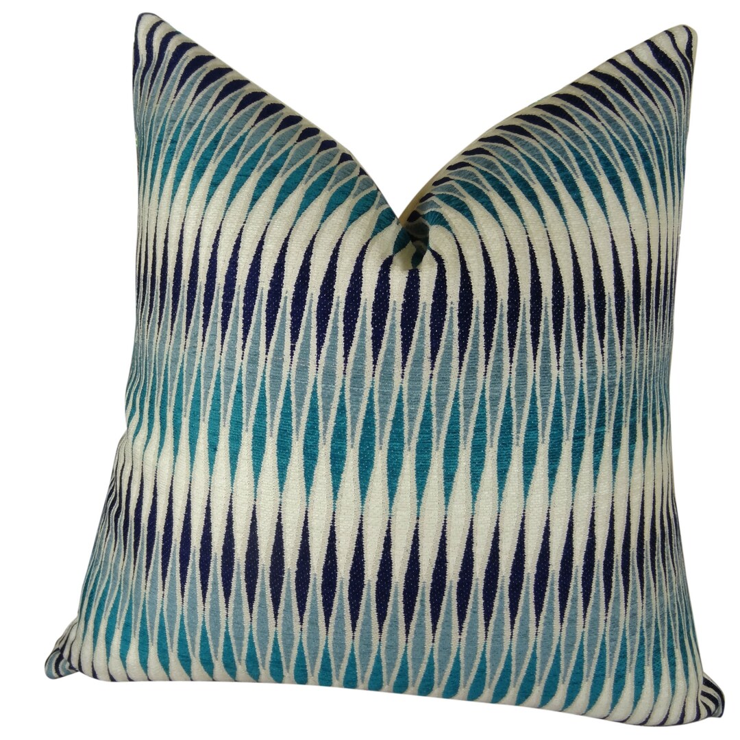 Blue Pillow Cover - Designer Blue Pillow - Aqua Blue Navy Chevron ...