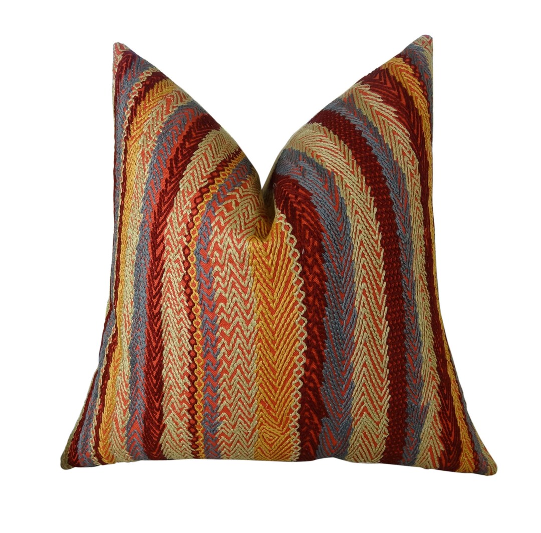 Red Throw Pillow Red Modern Stripe Pillow Cover Red Orange Blue ...