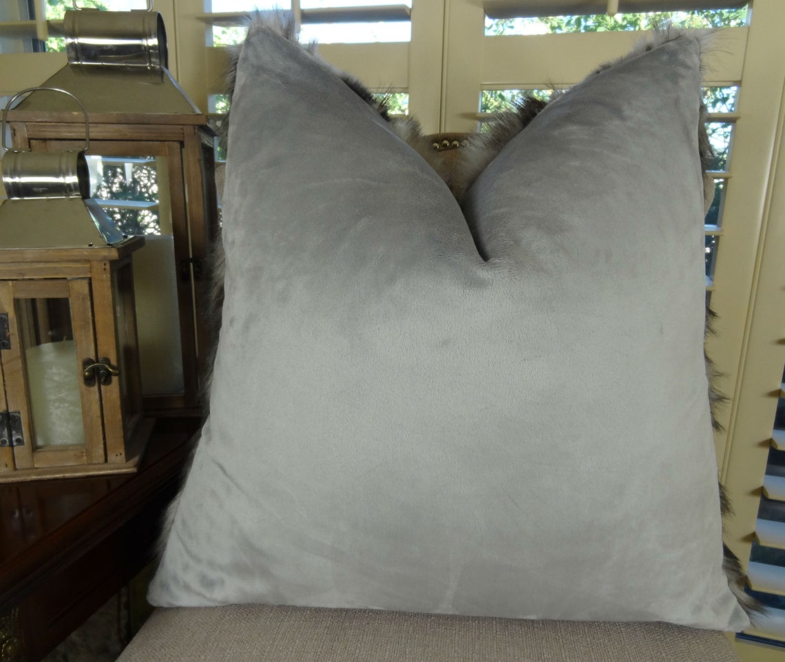 Exotic Gray Fox Faux Fur Throw Pillow Cover Gray Charcoal - Etsy