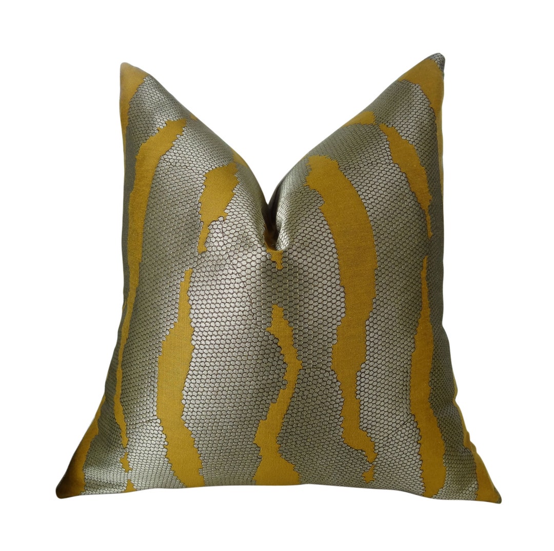 Gold Gray Pattern Accent Pillow Cover - Designer Throw Cushion - Gray ...