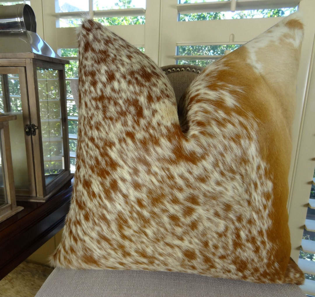 Exotic Decorative Cowhide Throw Pillow Cover, Brown Reddish White ...