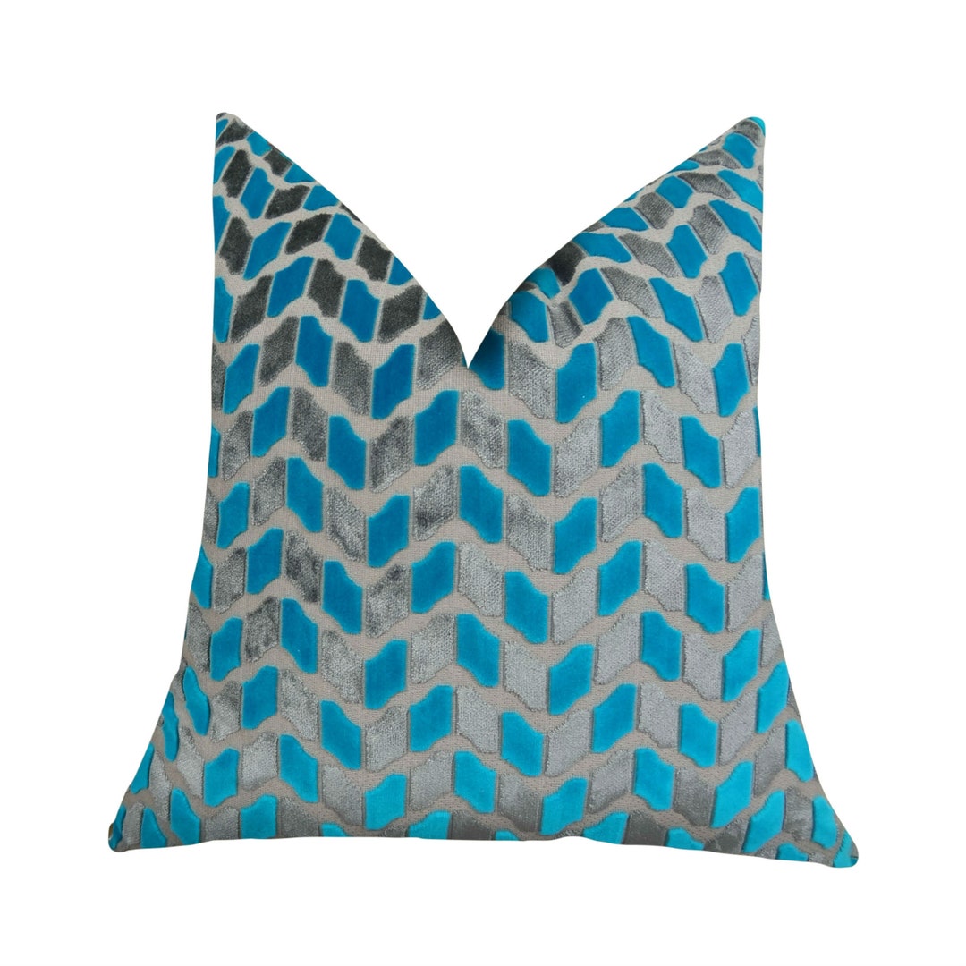 Designer Blue Pillow Cover - Turquoise Throw Pillow - Turquoise Gray ...