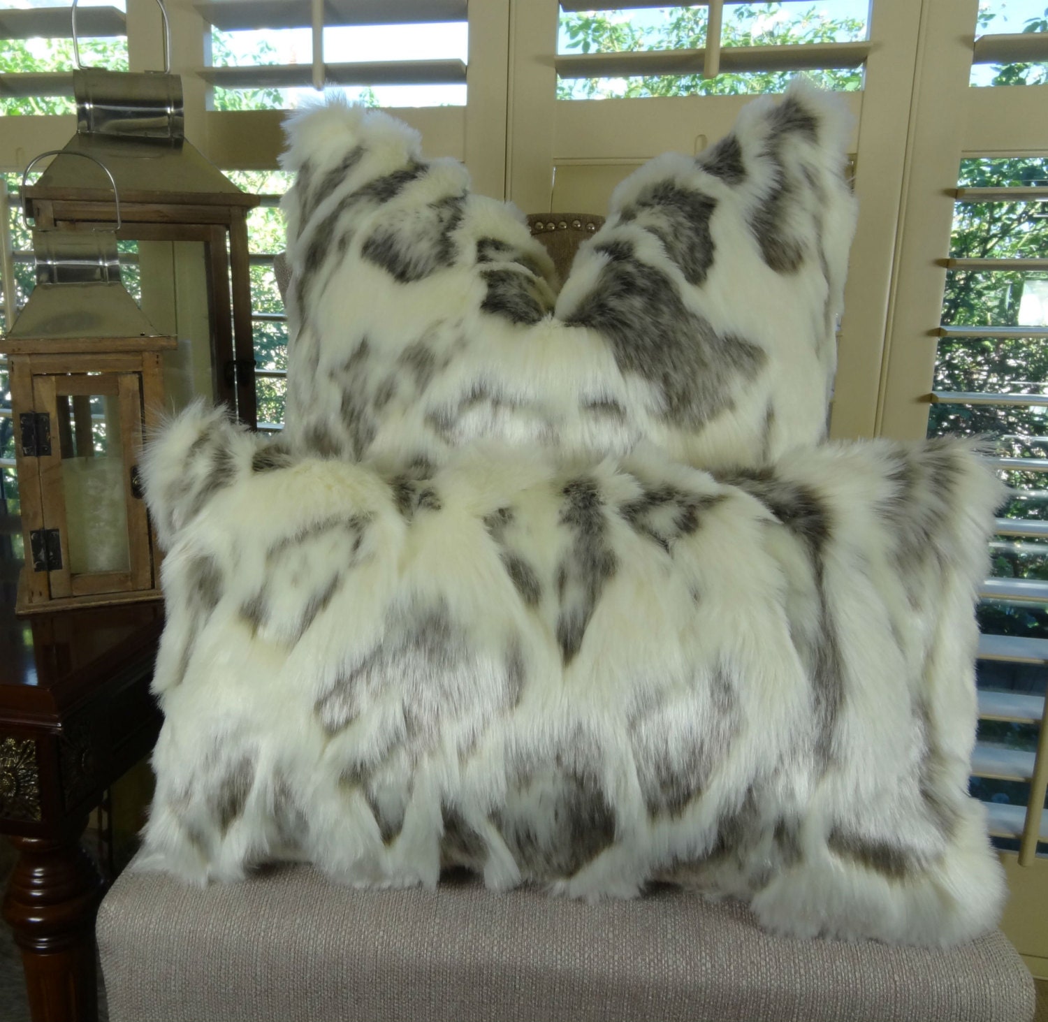 Ivory Faux Fur Throw Pillow Rabbit High/low Fur Pillow | Etsy