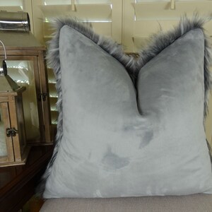 Luxury Gray Faux Fur Throw Pillow Cover - Gray Wolf Fur Pillow - Gray ...