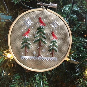 Christmas Cardinals Cross Stitch Handmade Traditional Christmas ...