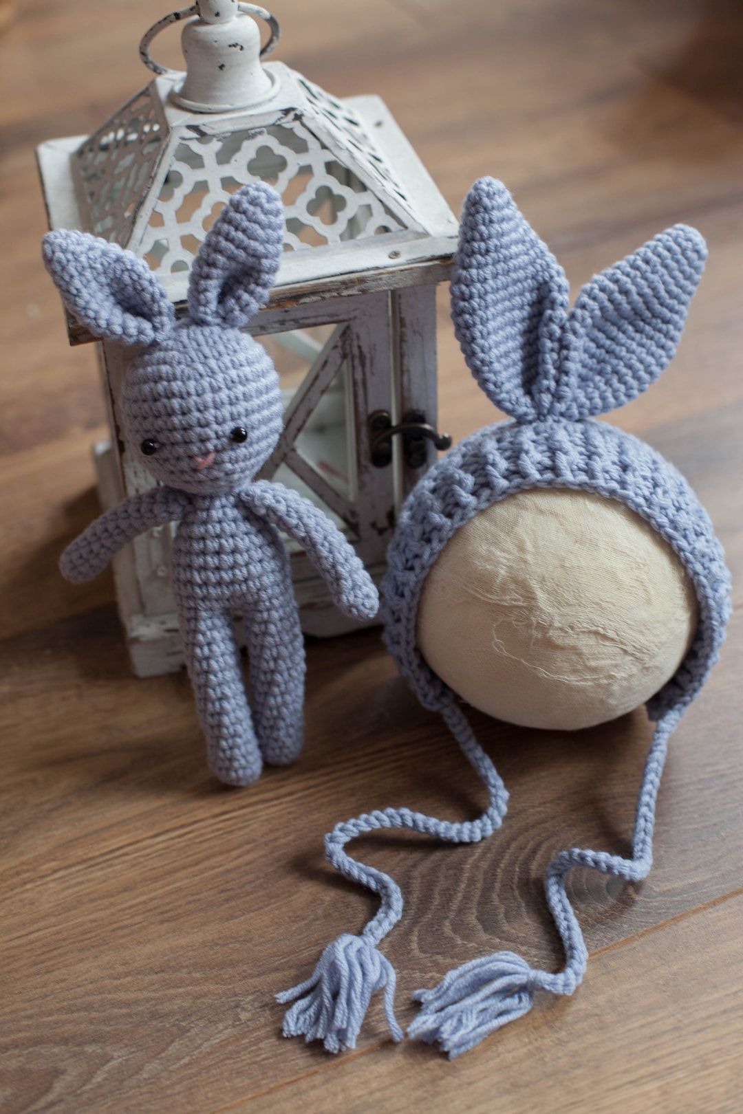 Grey Bunny Ears Bonnet Set With Bunny Teddy, Newborn Bonnet, Rabbit ...