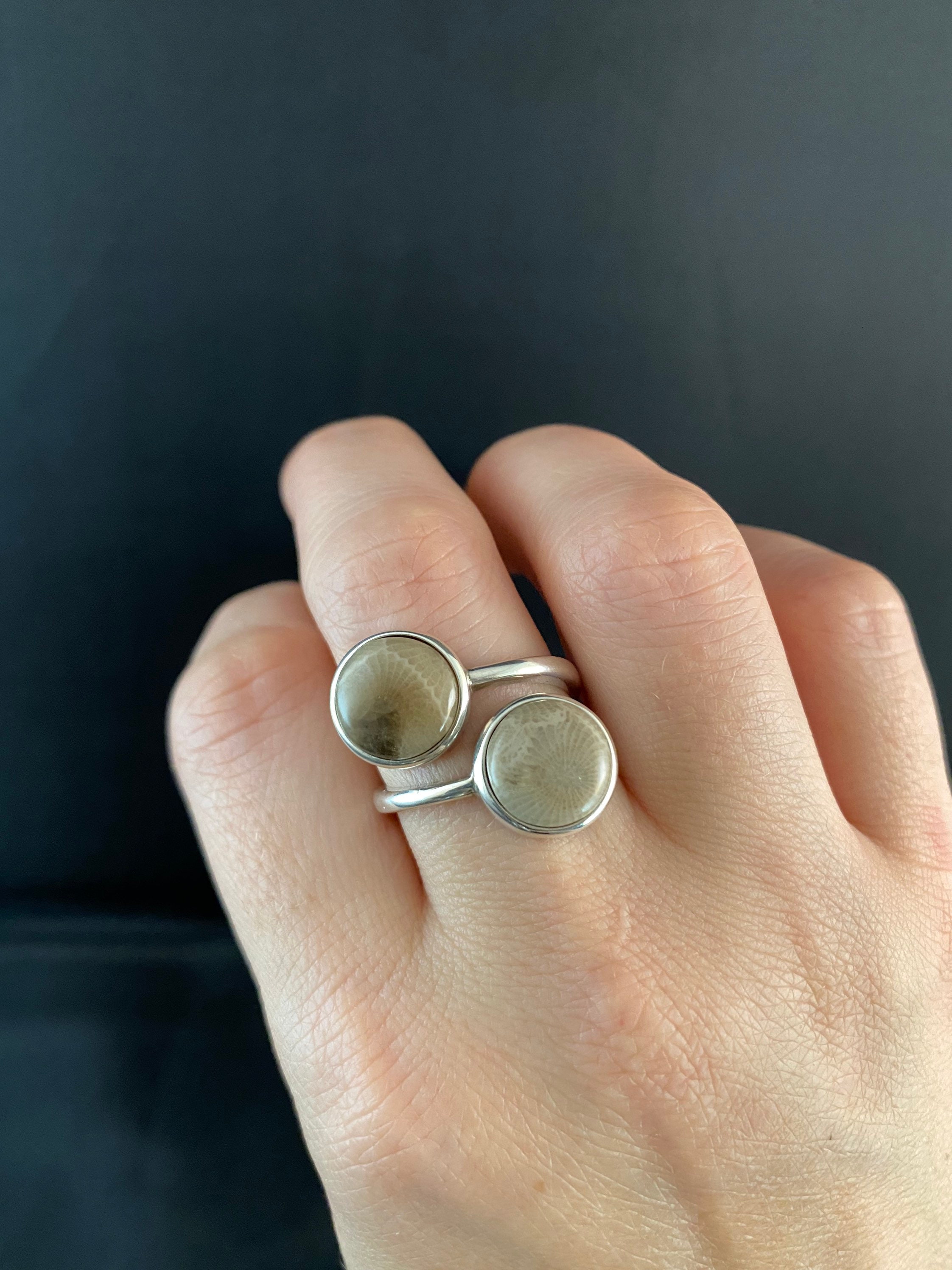 Sterling Silver Double Petoskey Stone Ring