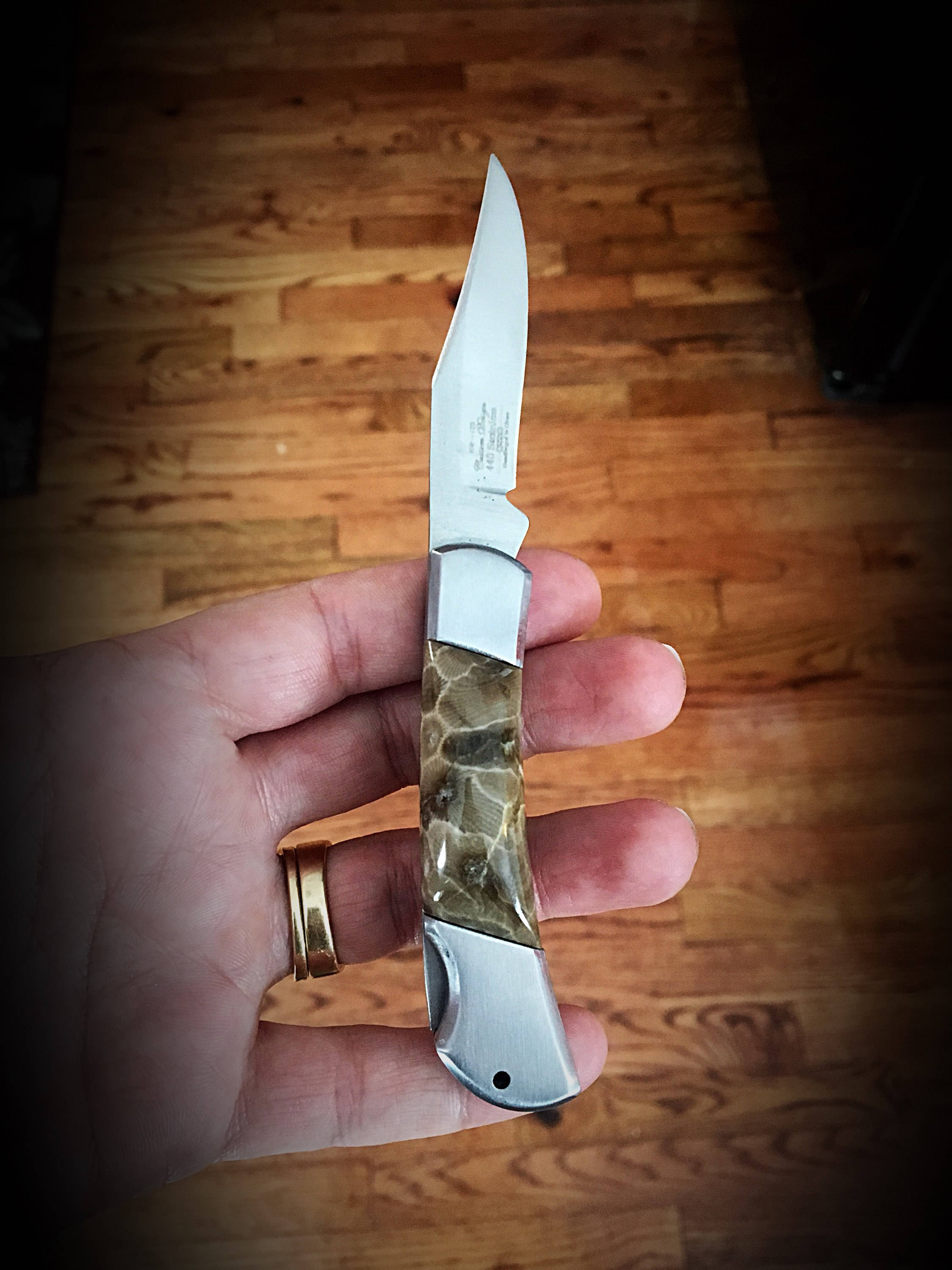 Pocket Knife with Petoskey Stone Handles