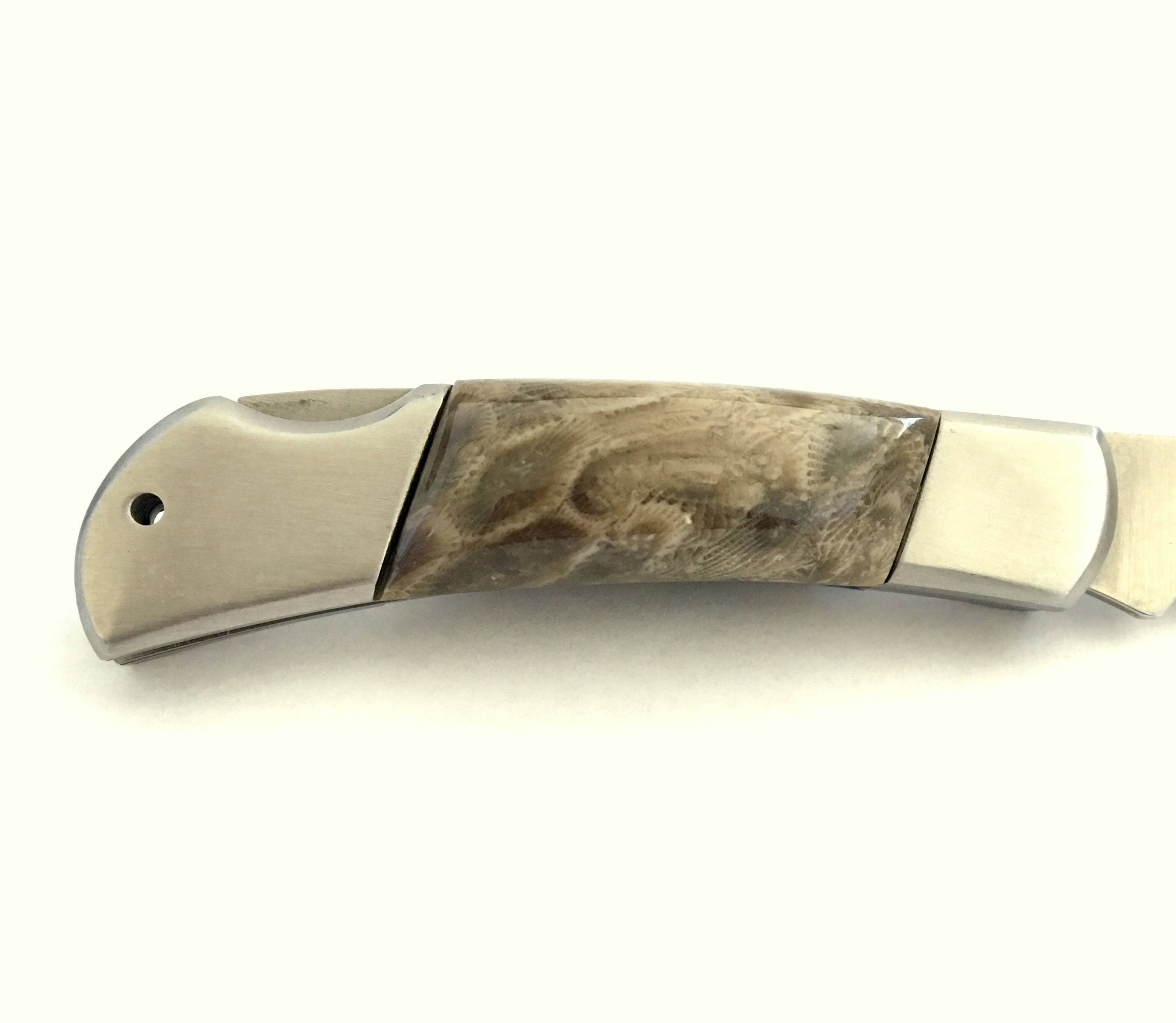 Pocket Knife with Petoskey Stone Handles