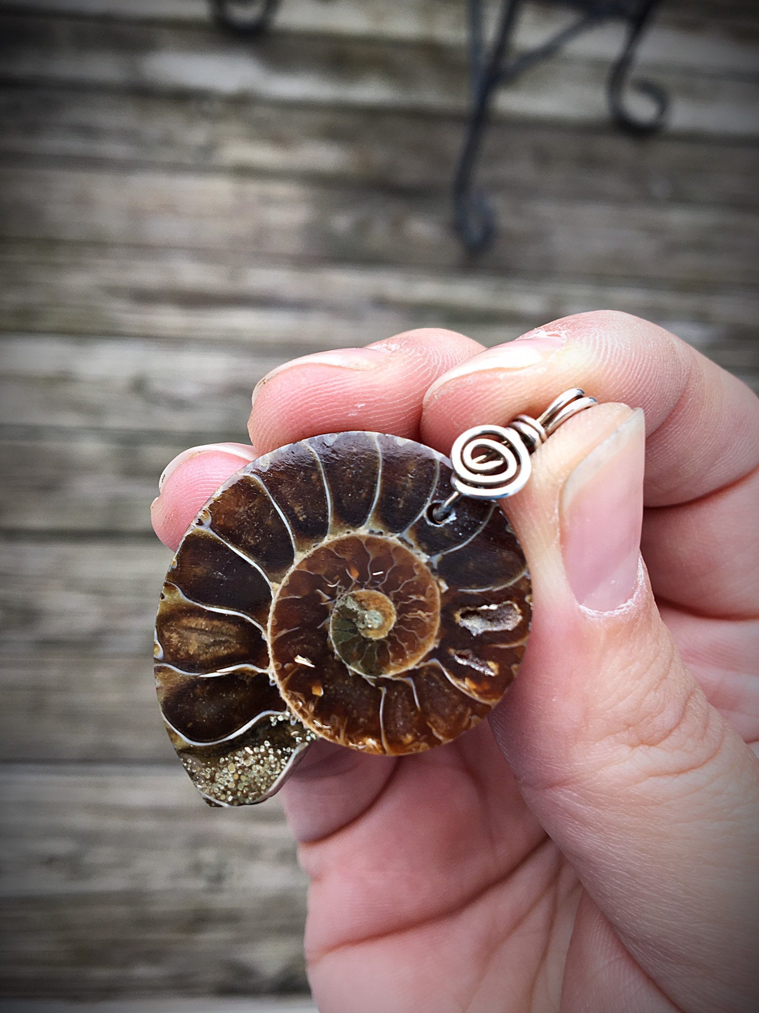 Sterling Silver Wire Wrapped Ammonite Pendant!