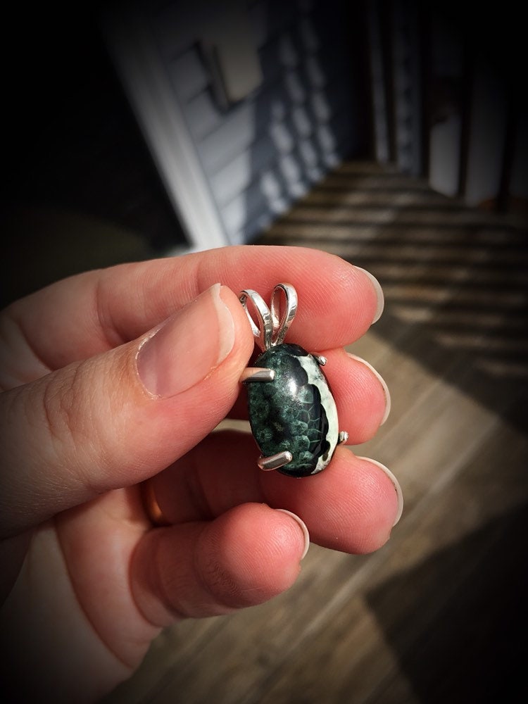 Sterling Silver Greenstone(Chlorastrolite) Pendant