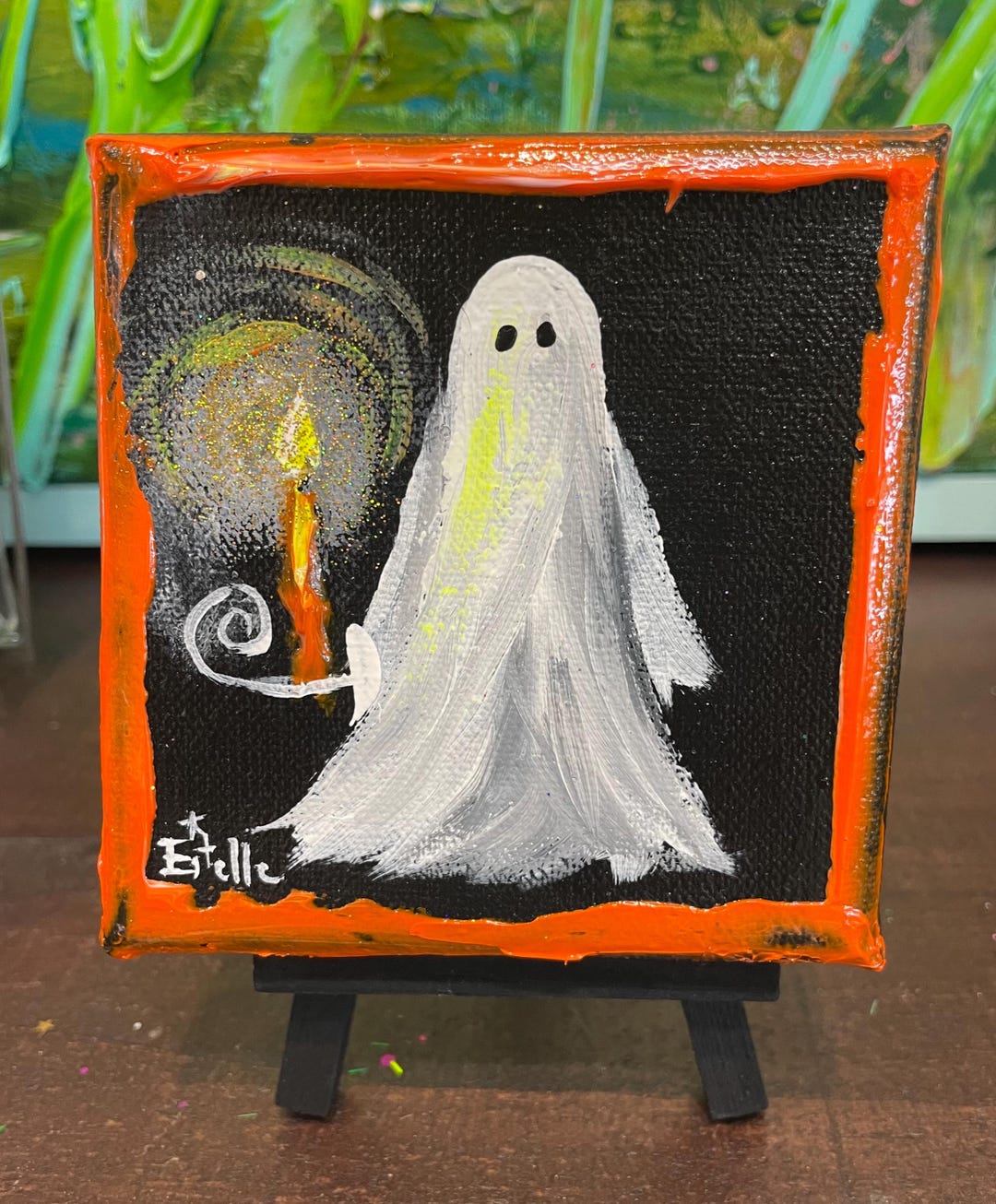 Casper the Ghost 4x4 Original Mini Painting Canvas on Easel With ...