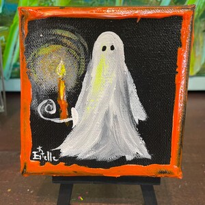 Casper the Ghost 4x4 Original Mini Painting Canvas on Easel With ...