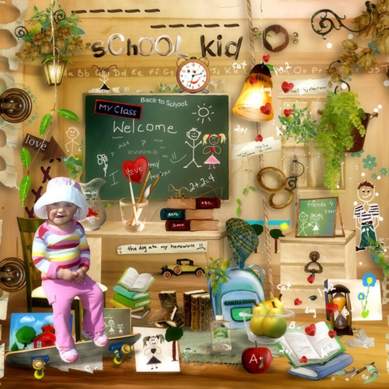 Digital Scrapbook Kit School Kid embellishments PNG Clip - Etsy