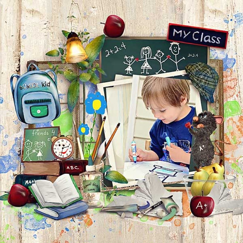 Digital Scrapbook Kit School Kid embellishments PNG Clip - Etsy