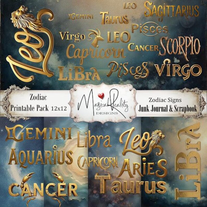 Zodiac - Word Art - Journaling - Astronomy - Horoscope - Junk Journal ...